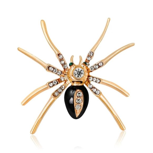 unbraned | Jewelry | Brooch Spider Enamel Clear Crystal Rhinestones ...